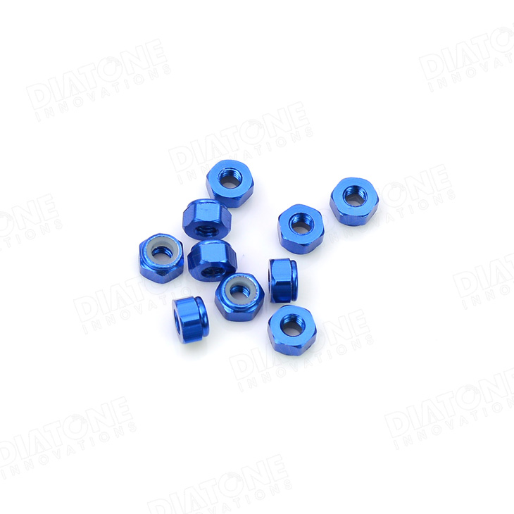 Ecrou M3 aluminium nylstop Bleu (x10) Diatone - DT-AC0002-L30BLU/10(AA) - Dronelec